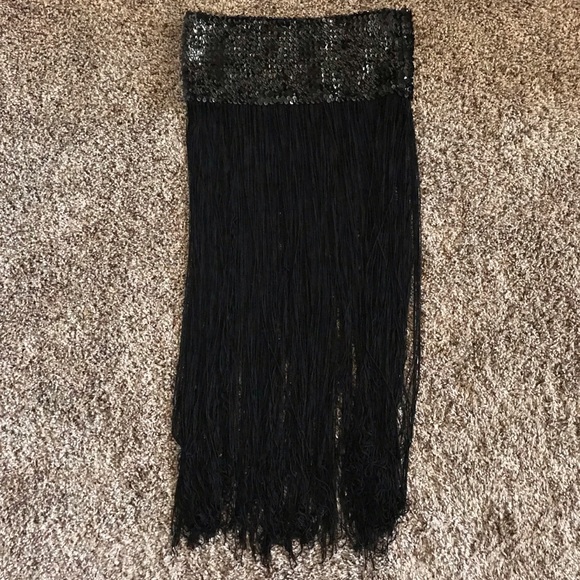Tops | Black Sequin Fringe Tube Top Med | Poshmark